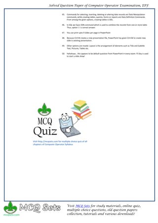 Solved Question Paper of Computer Operator Examination Conducted by EPF ...