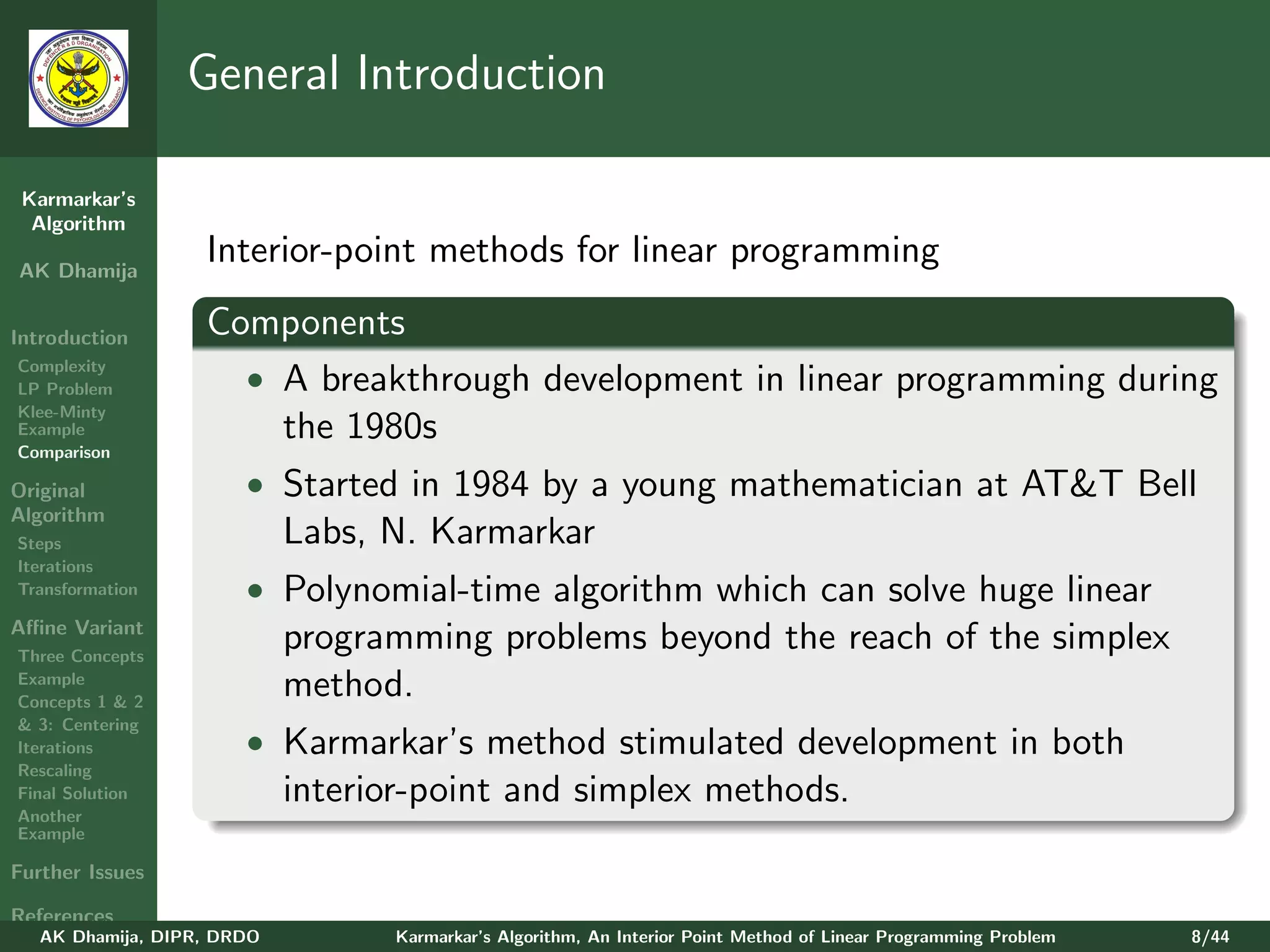 Karmarkars Algorithm For Linear Programming Problem Ppt