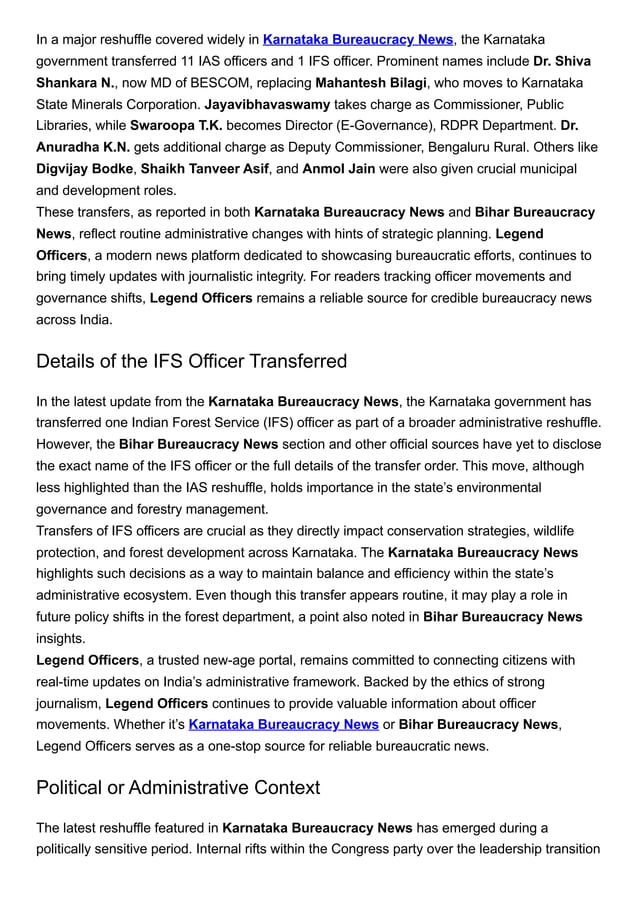Karnataka Govt Transfers 11 IAS and 1 IFS Officer.pdf