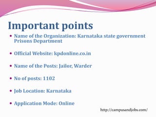 Karnataka prisons department recruitment 2018 | PPTX