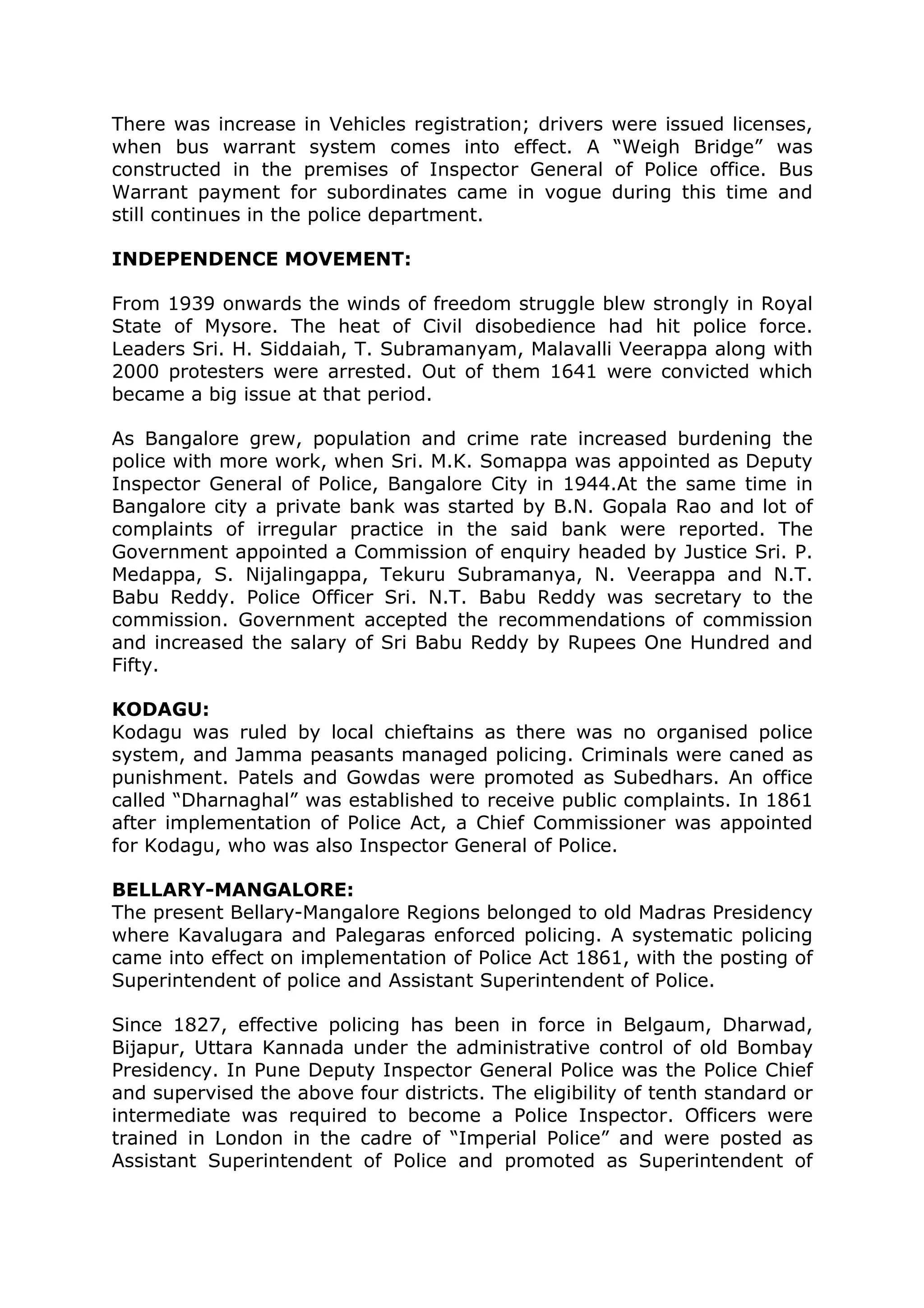 Karnataka State Police-History | PDF