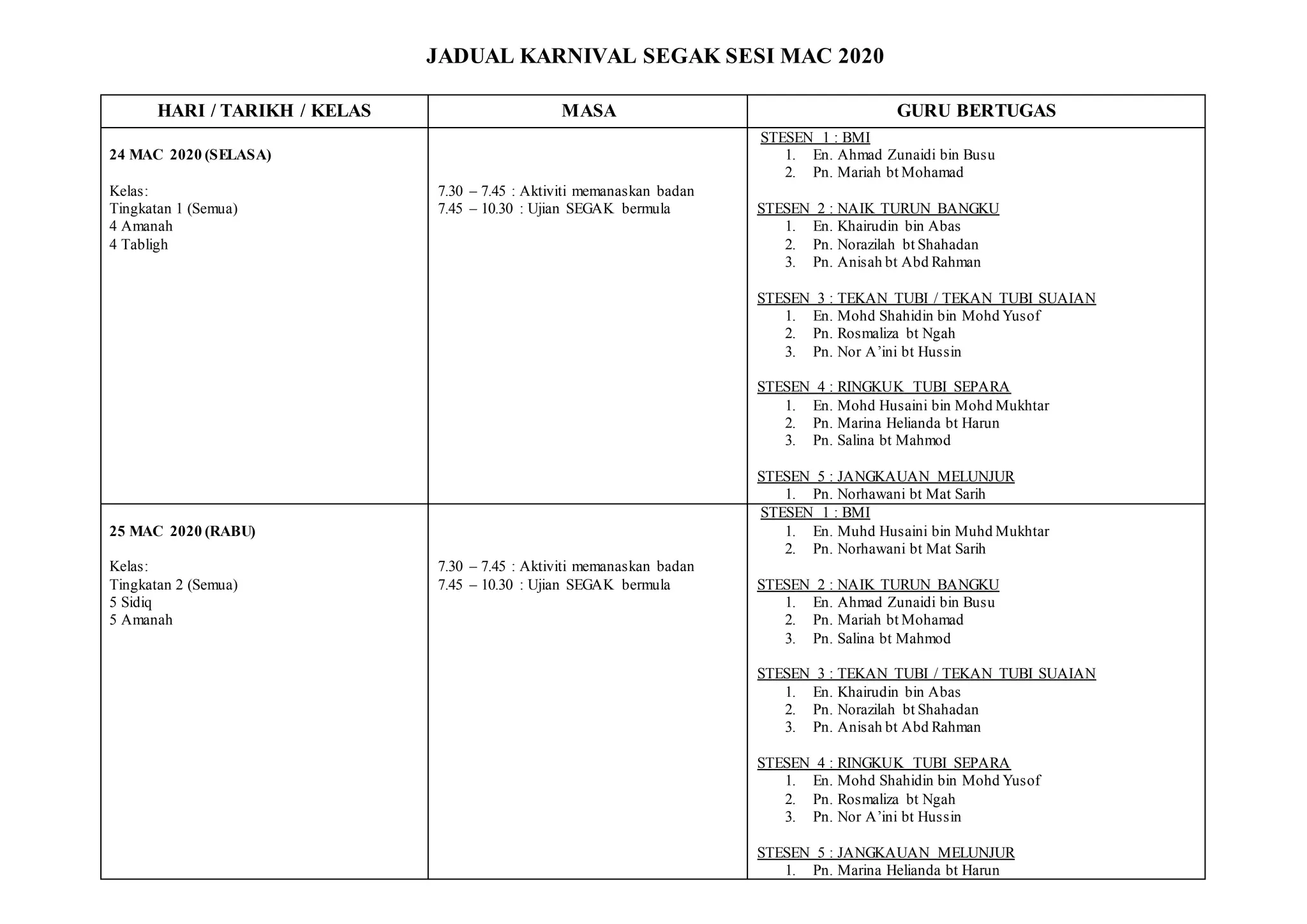 Karnival segak sesi mac 2020 | DOCX
