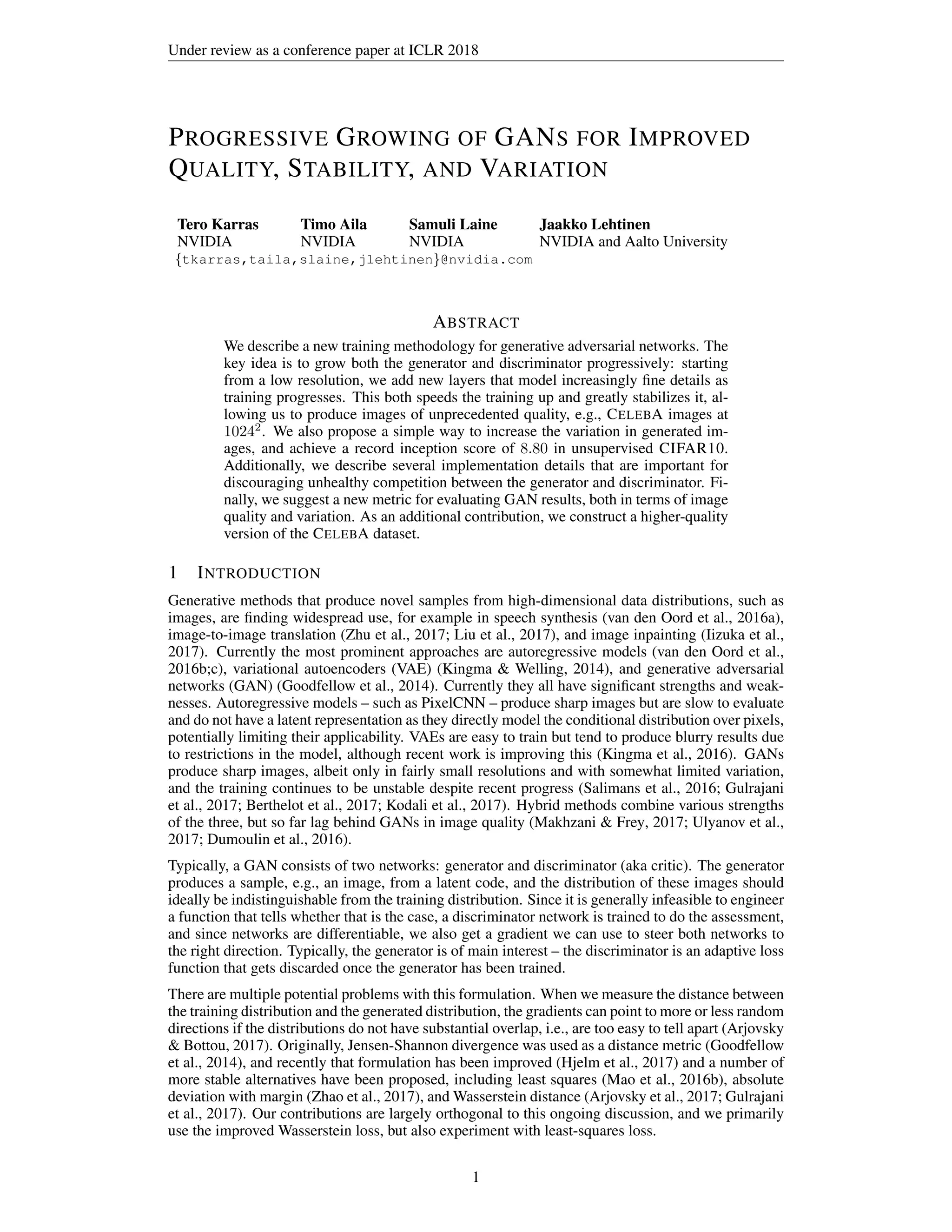 PROGRESSIVE GROWING OF GAN S FOR I MPROVED QUALITY , STABILITY , AND VARIATION | PDF