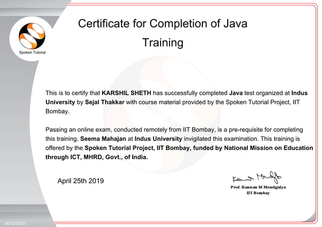 Karshil sheth-participant-certificate iit-b_java | PDF