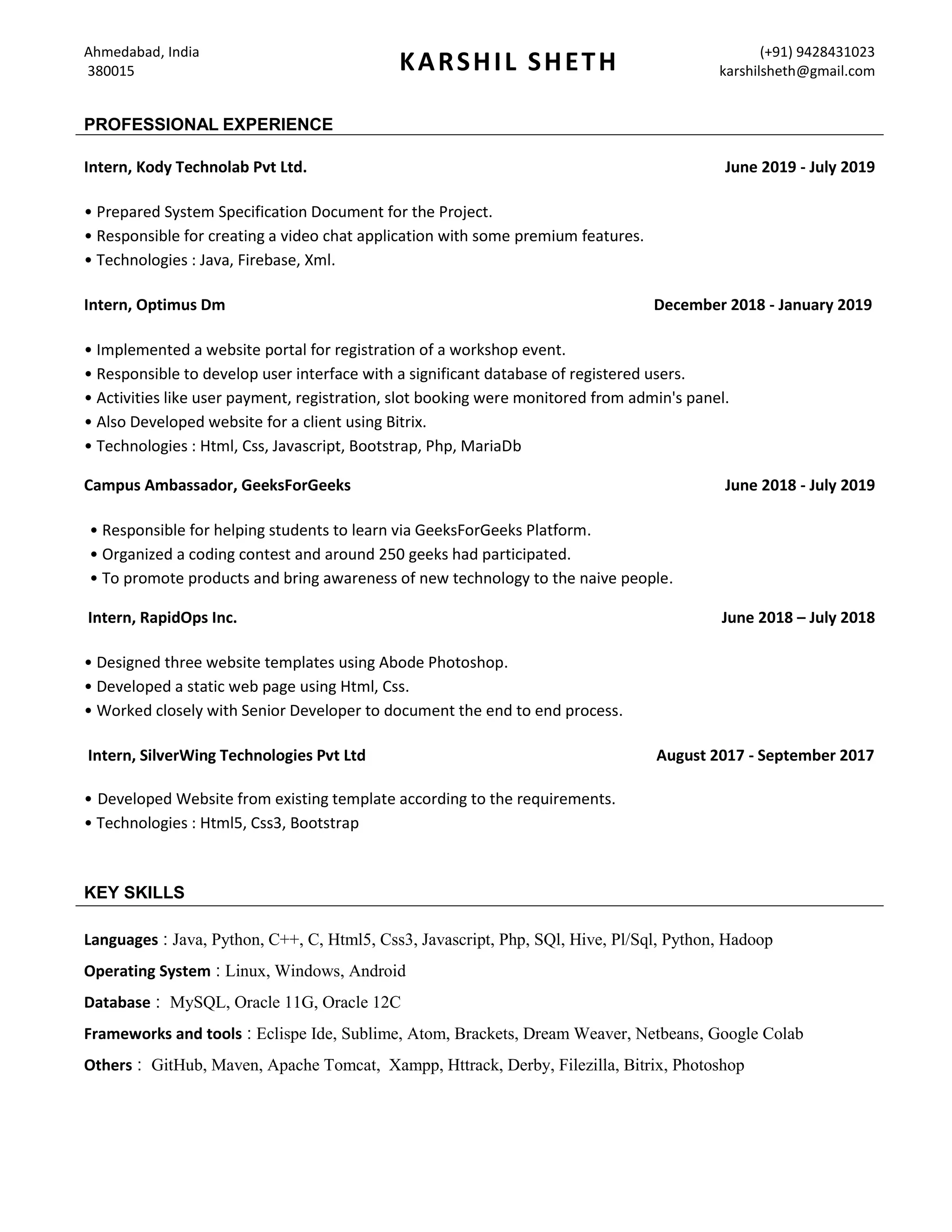 Karshil sheth cv | PDF
