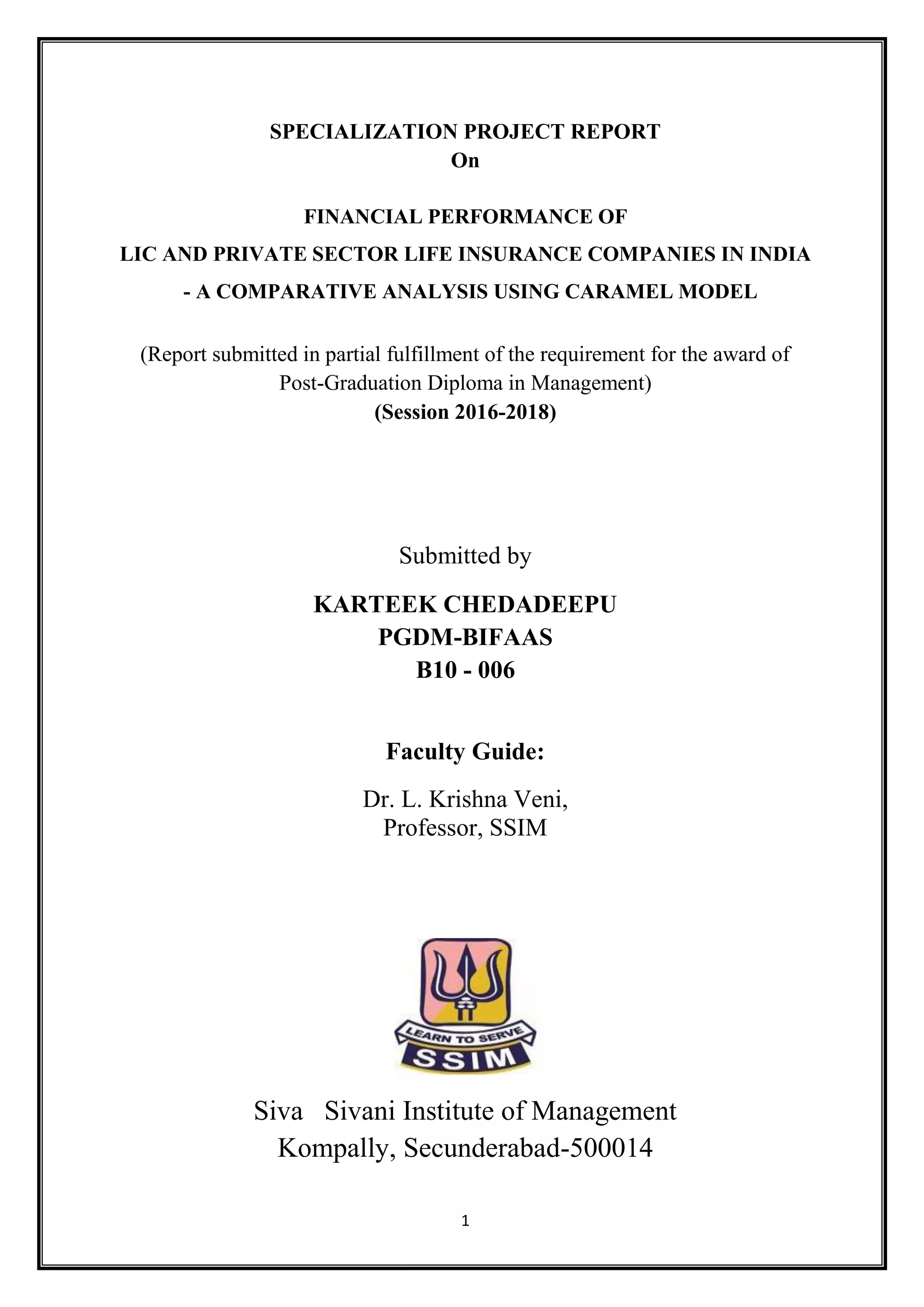 A Project Report on - FINANCIAL PERFORMANCE OF LIC AND PRIVATE SECTOR ...