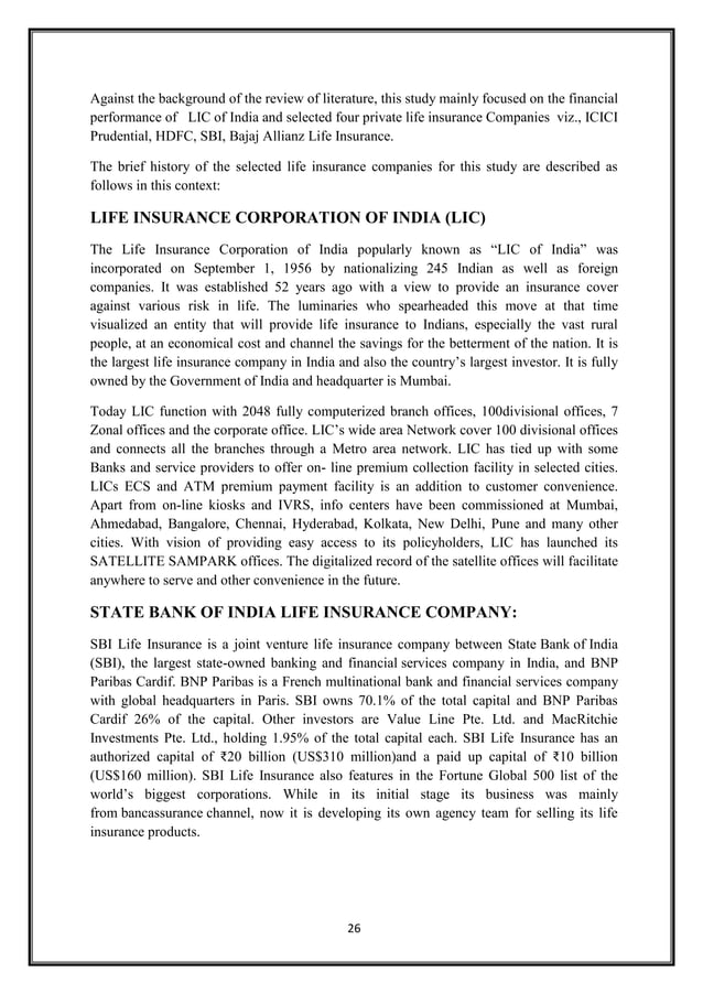 A Project Report on - FINANCIAL PERFORMANCE OF LIC AND PRIVATE SECTOR ...