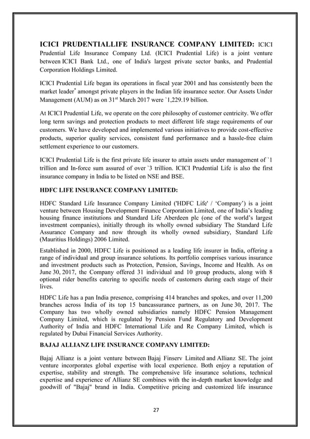 A Project Report on - FINANCIAL PERFORMANCE OF LIC AND PRIVATE SECTOR ...