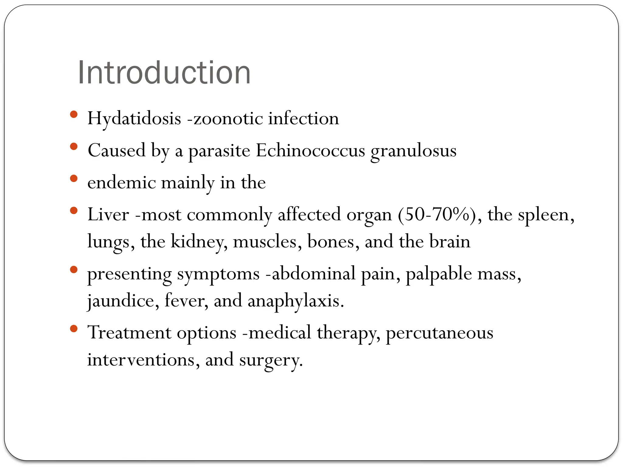 Laparoscopic versus open cystotomy In treatment of liver hydatidosis | PPTX