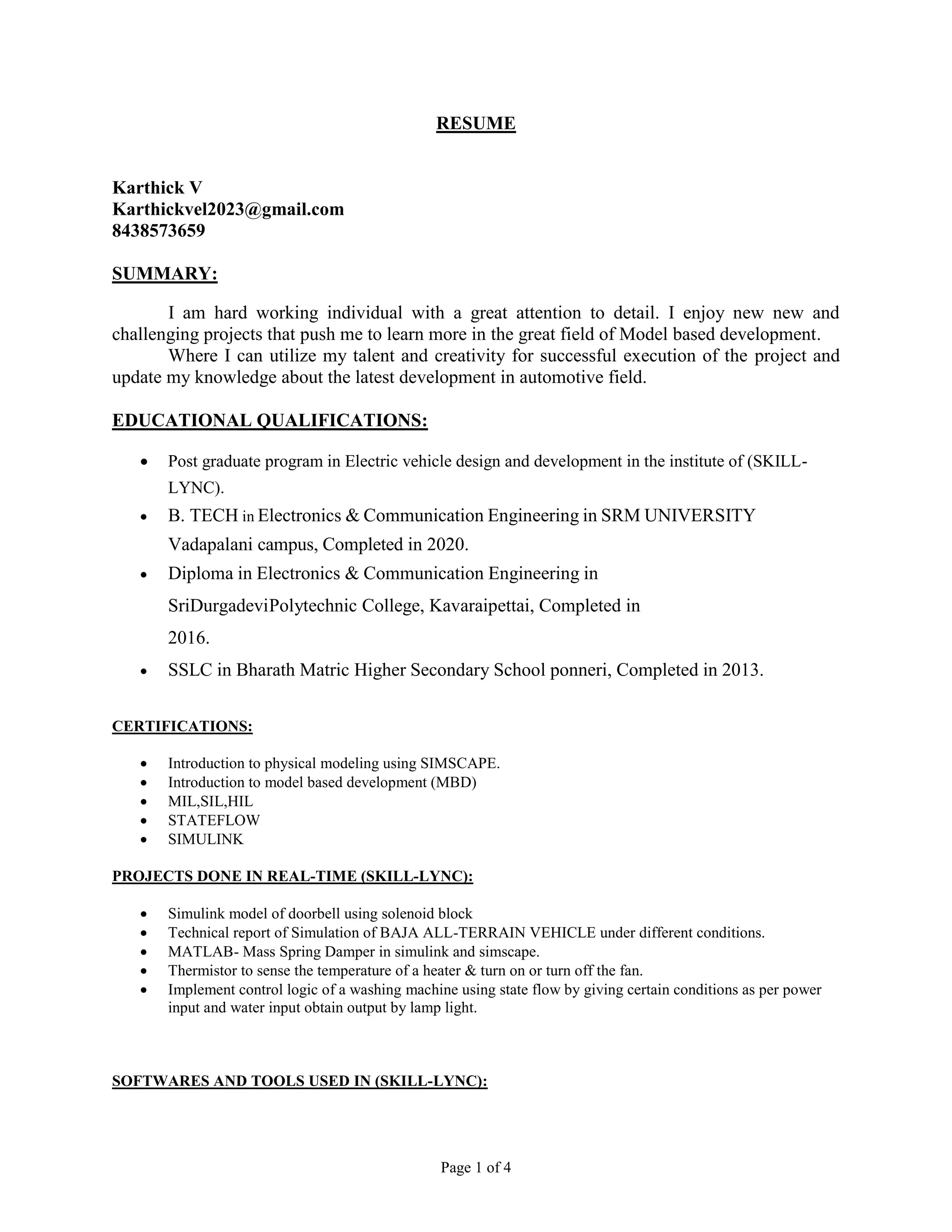 Karthick CV.docx | Computer Software and Applications | Computing