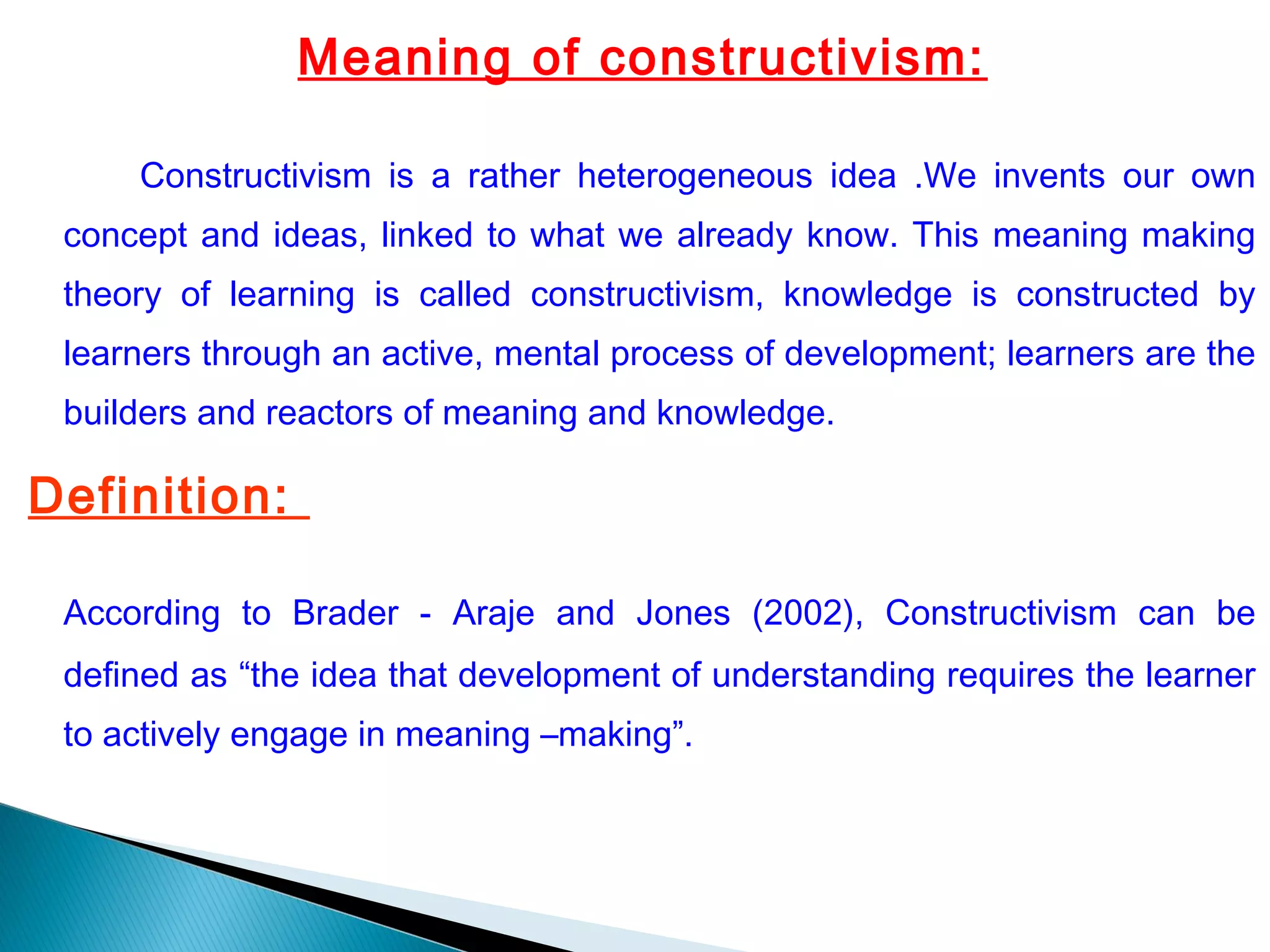 CONSTRUCTIVISM IN TEACHING - PPT | PPT