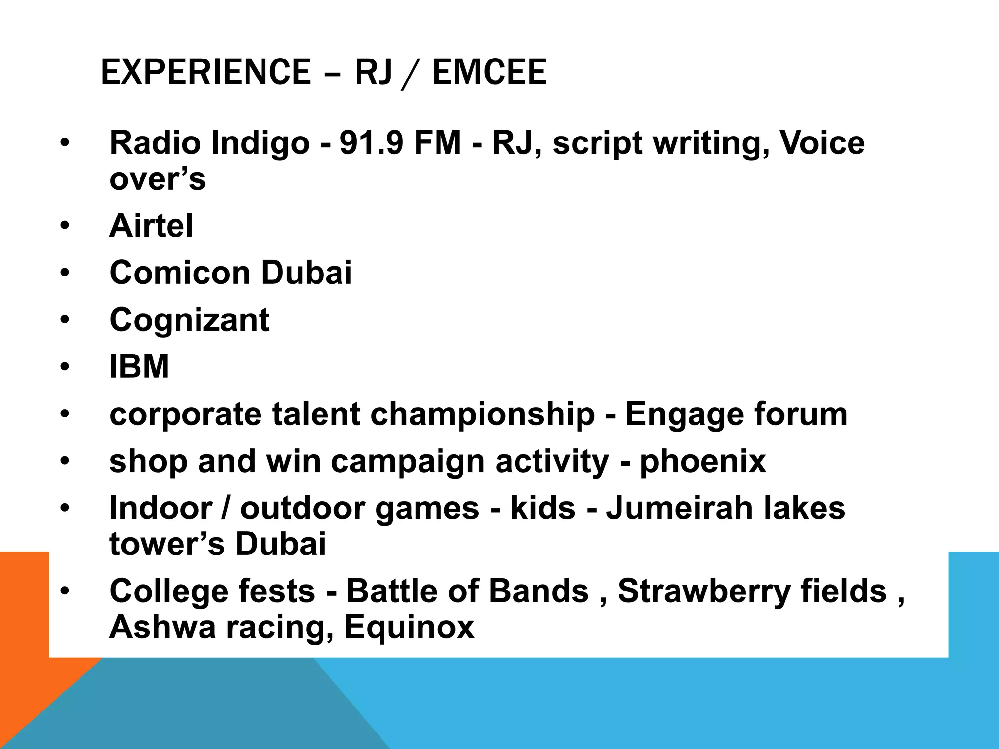 Karthik Emcee profile | PPT