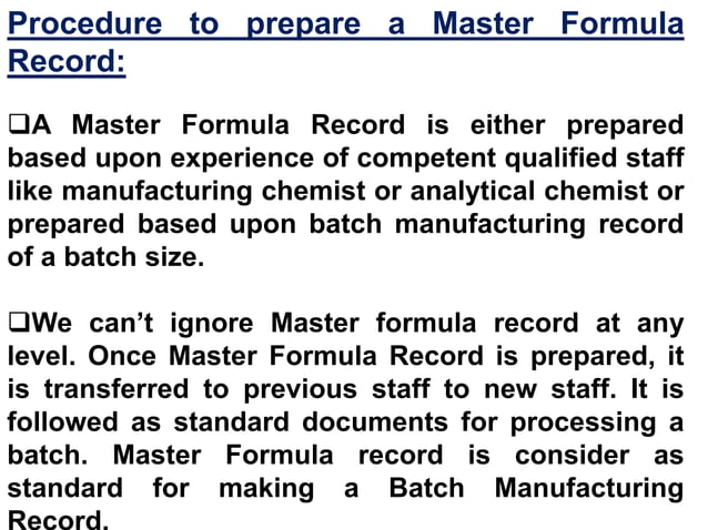 master formula records | PPTX