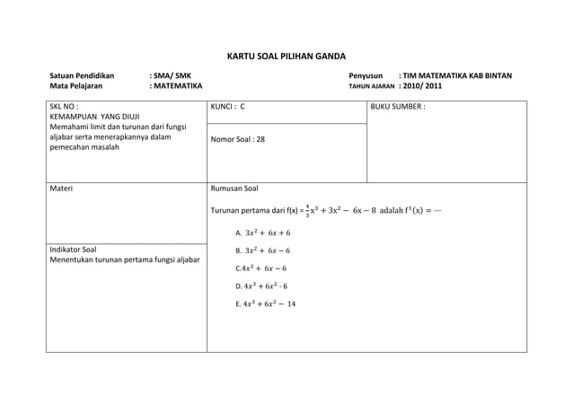 KARTU.SOAL matematikA , MATEMATIKA KELAS XII | PPT