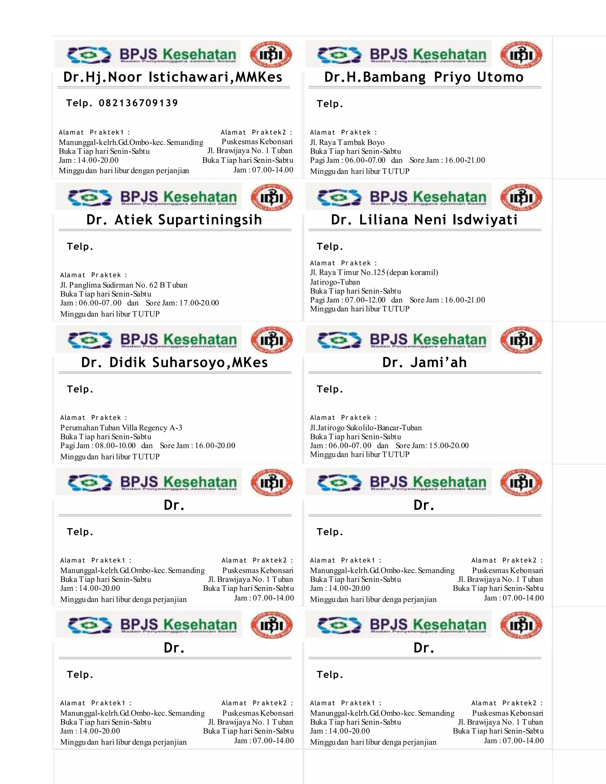 Kartu nama dokter keluarga bpjs | PDF