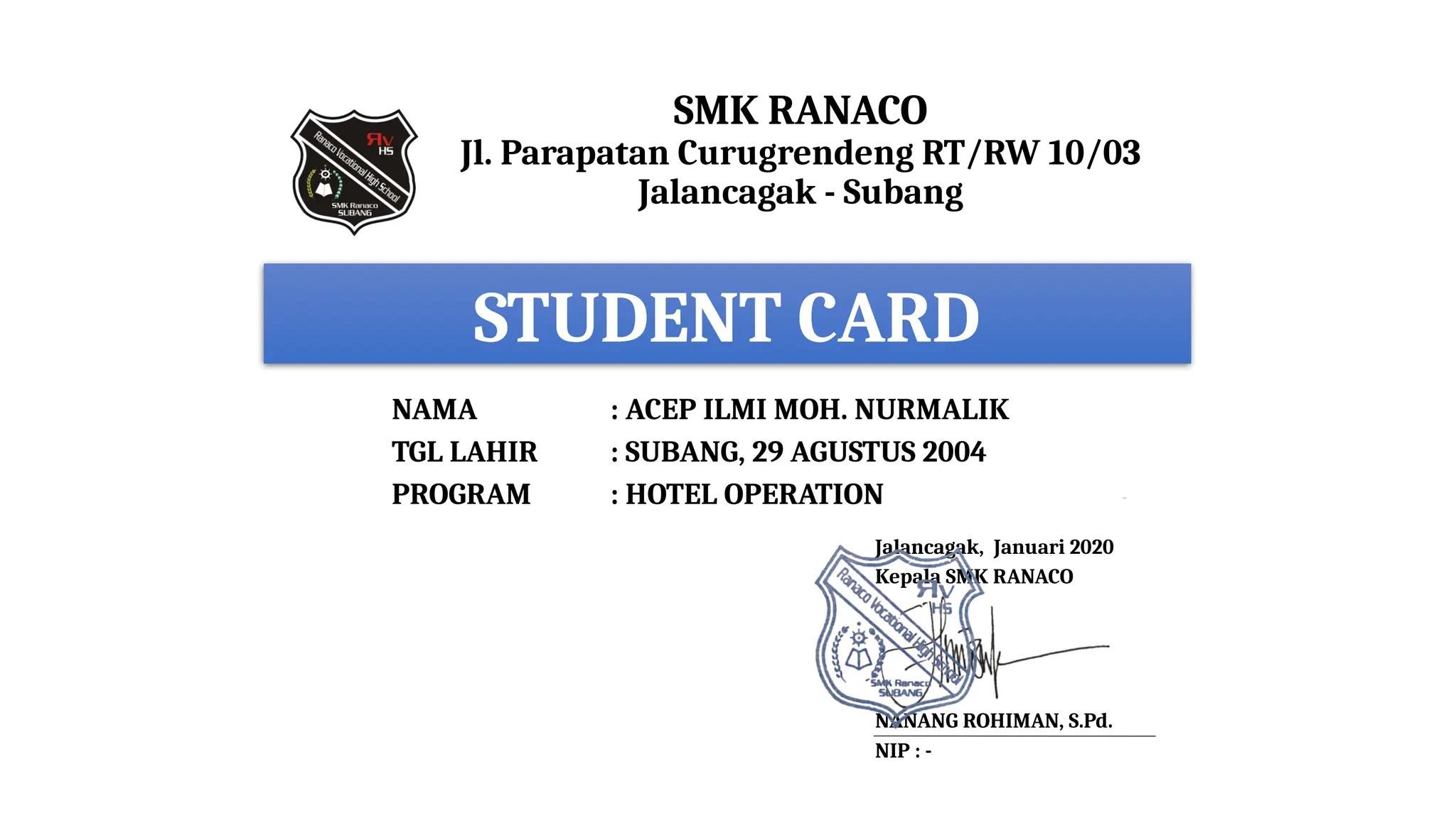 KARTU PELAJAR PIP DI SEKOLAH SMK RANACO 1 | PPT