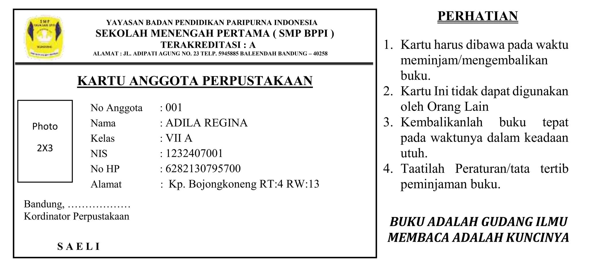 Kartu Perpus untuk sekolah yang di desain untuk | PPT