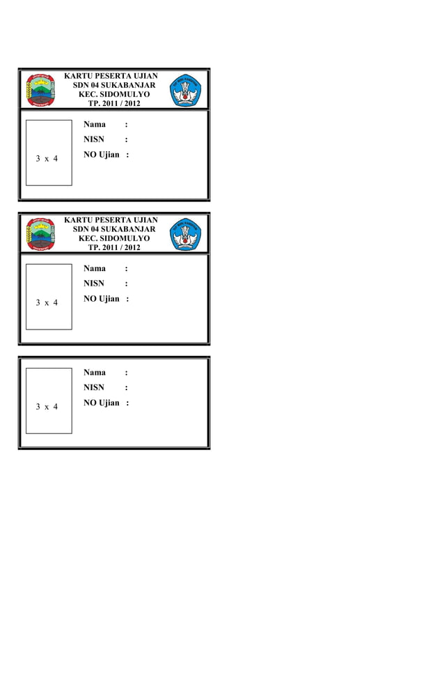 Contoh Kartu Peserta Latihan Ujian Sekolah