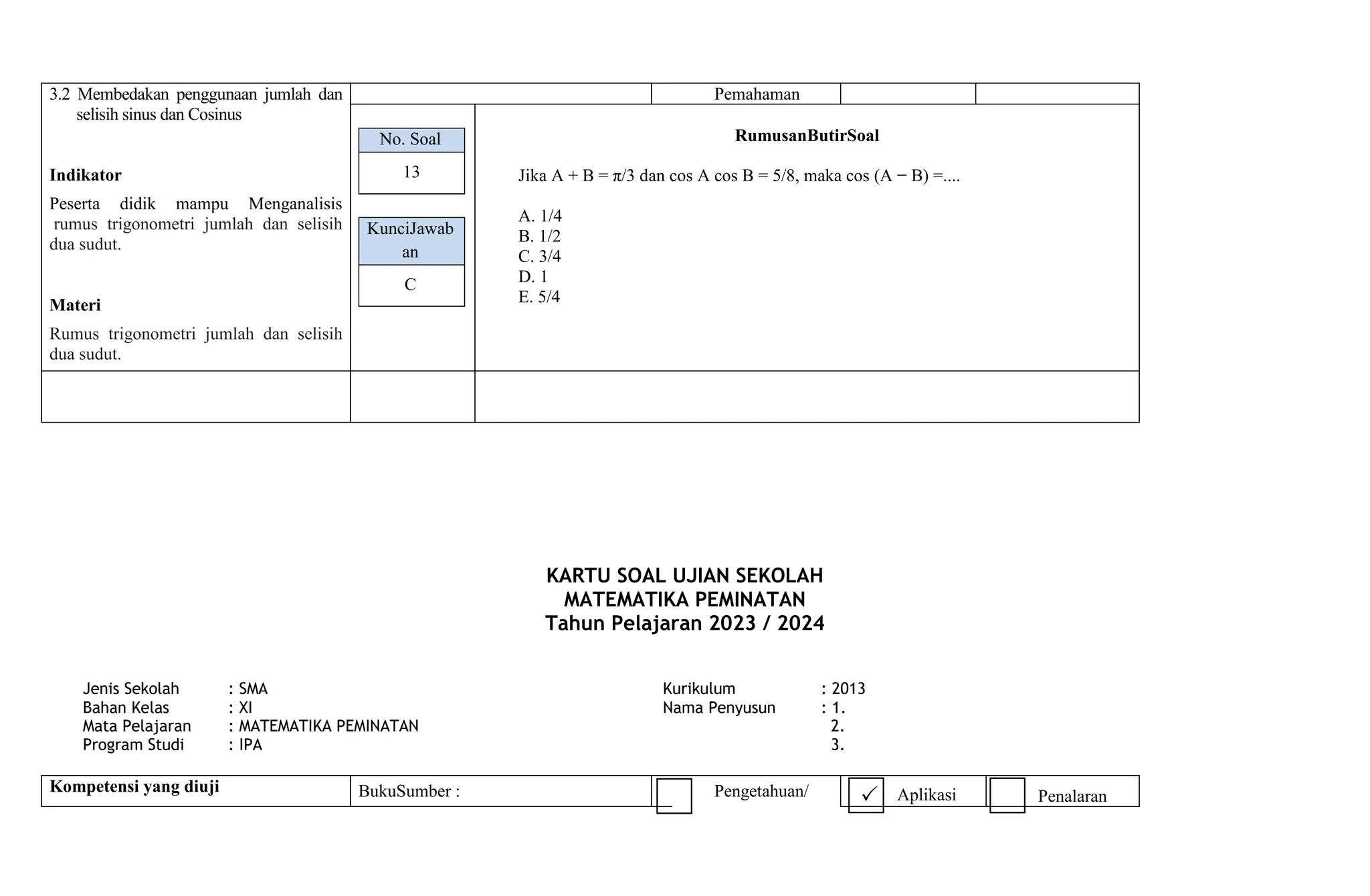 KARTU SOAL MATEMATIKA PEMINATAN KELAS XI MIPA.docx