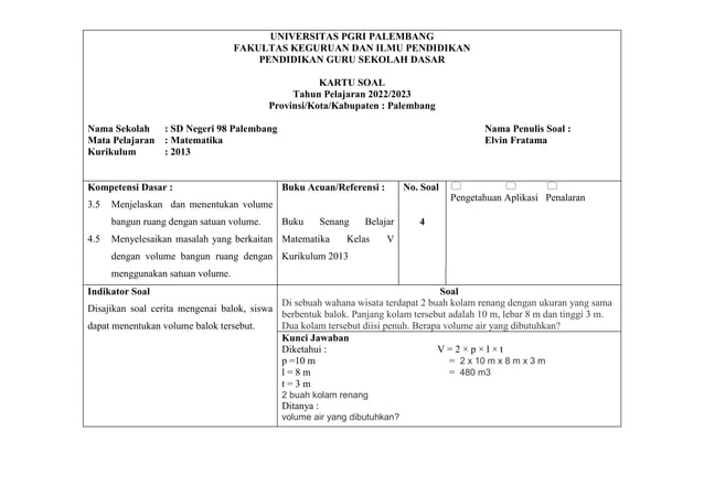 Kartu Soal matematika kelas 5 bangun datar | PDF