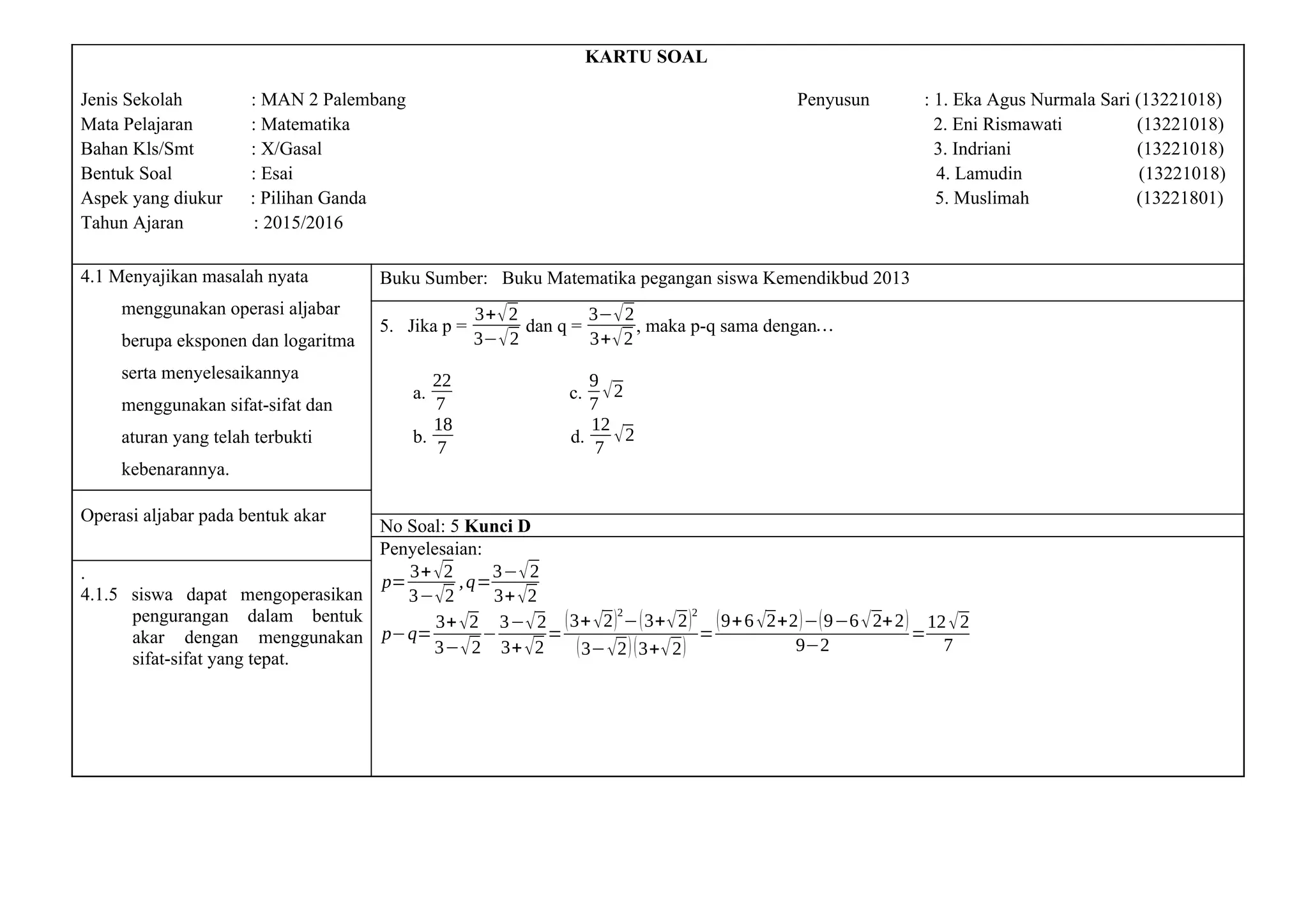 KARTU_SOAL. kelas x tahun pelajaran 2022/2023 | PPT