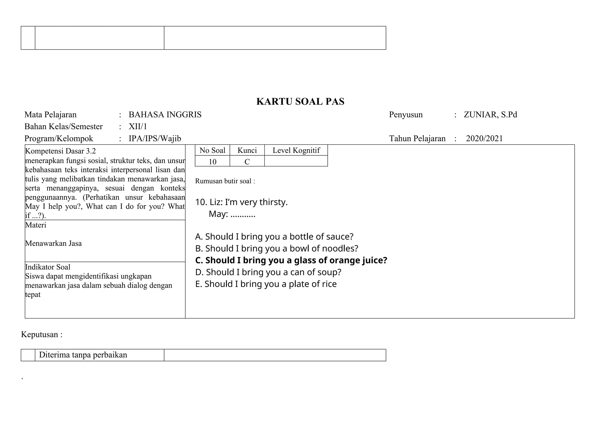 KARTU SOAL B.INGGRIS WAJIB GANJIL 2020-2021.docx