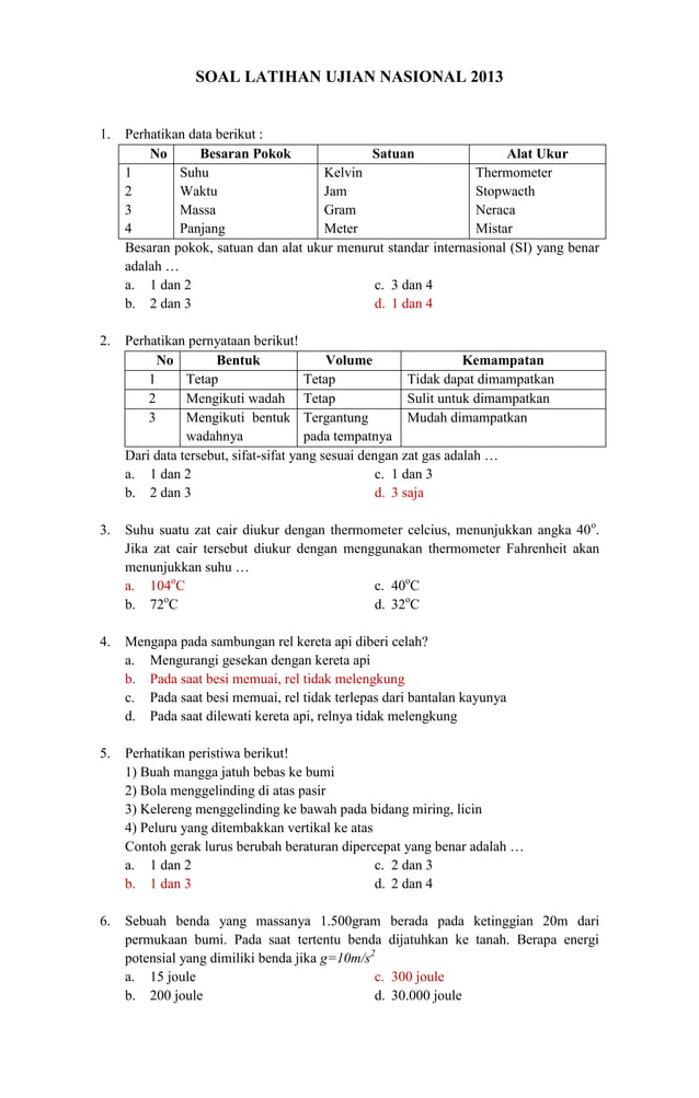 Kartu soal latihan ujian nasional 2013 4. | DOCX