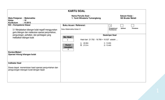 Kartu Soal Matematika Untuk Sekolah Dasar.doc