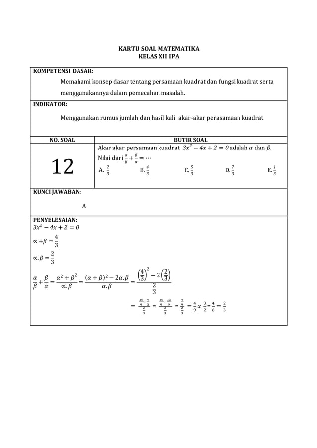 Kartu soal matematika sma 11 - eka lismaya sari | DOCX