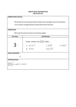 Kartu soal matematika sma 11 - eka lismaya sari | DOCX