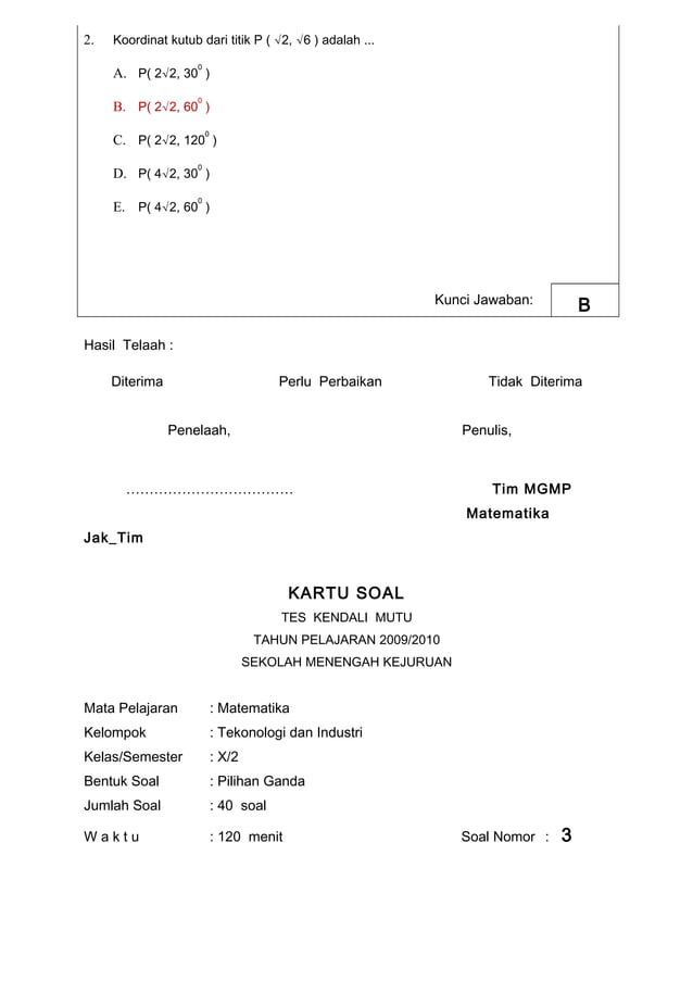 Kartu soal matematika kls xi tahun 2009 2010 | PDF