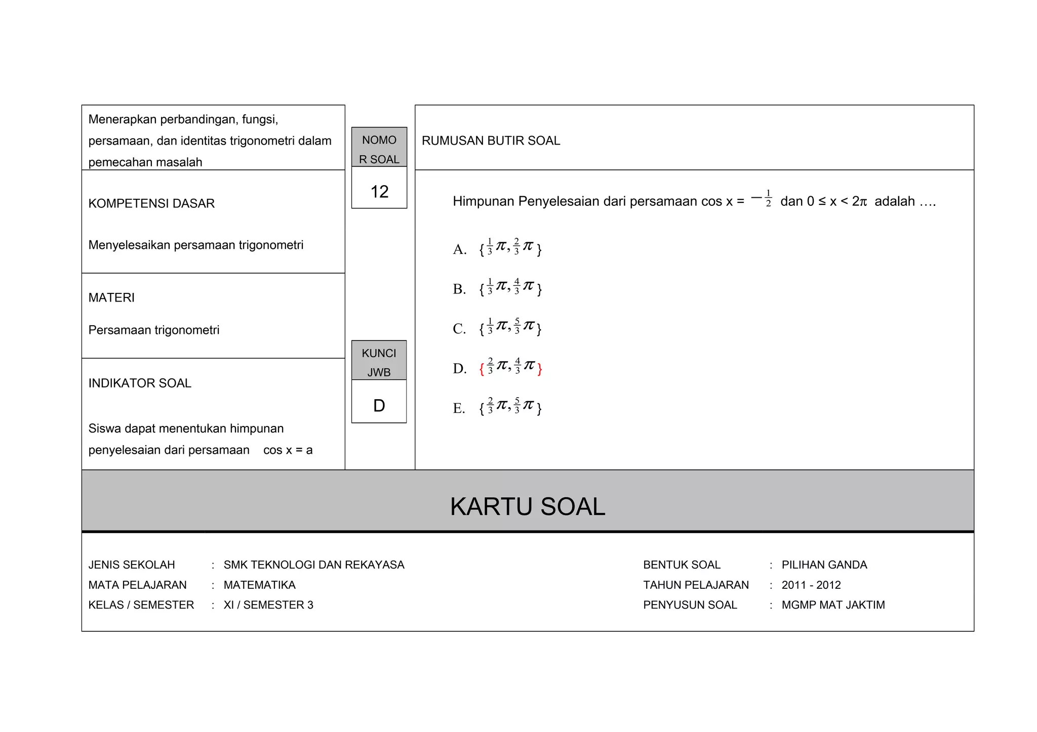 Kartu soal matematika teknik kls xi 3 11-12 | PPT