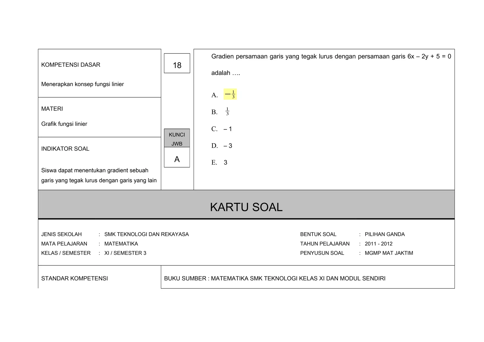 Kartu soal matematika teknik kls xi 3 11-12 | PPT