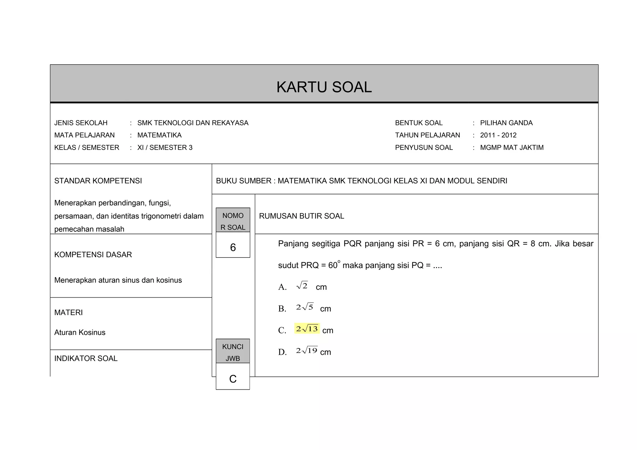 Kartu soal matematika teknik kls xi 3 11-12 | PPT