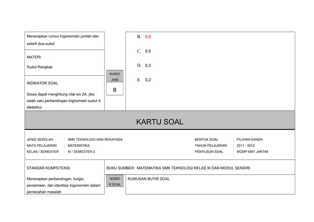 Kartu soal matematika teknik kls xi 3 11-12 | PPT