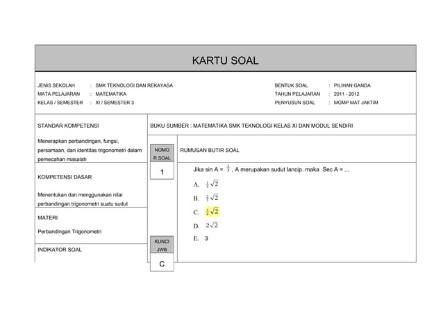 Kartu soal matematika teknik kls xi 3 11-12 | PPT