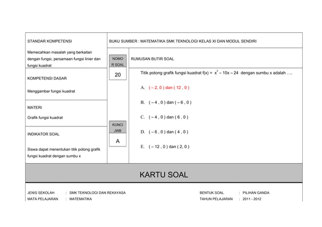 Kartu soal matematika teknik kls xi 3 11-12 | PPT