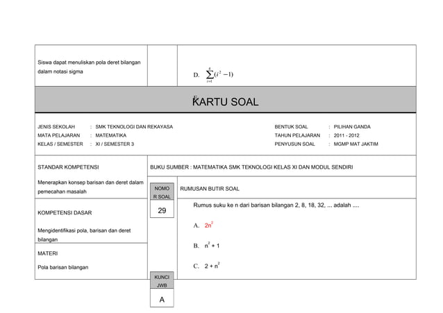 Kartu soal matematika teknik kls xi 3 11-12 | PPT