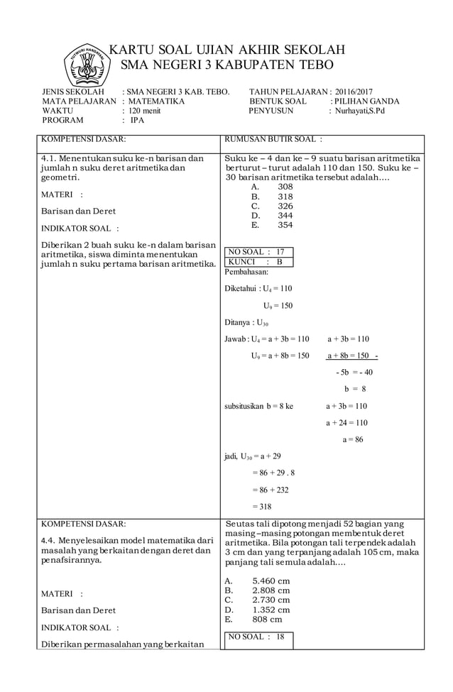 Kartu soal nurhayati sma 3 | PDF