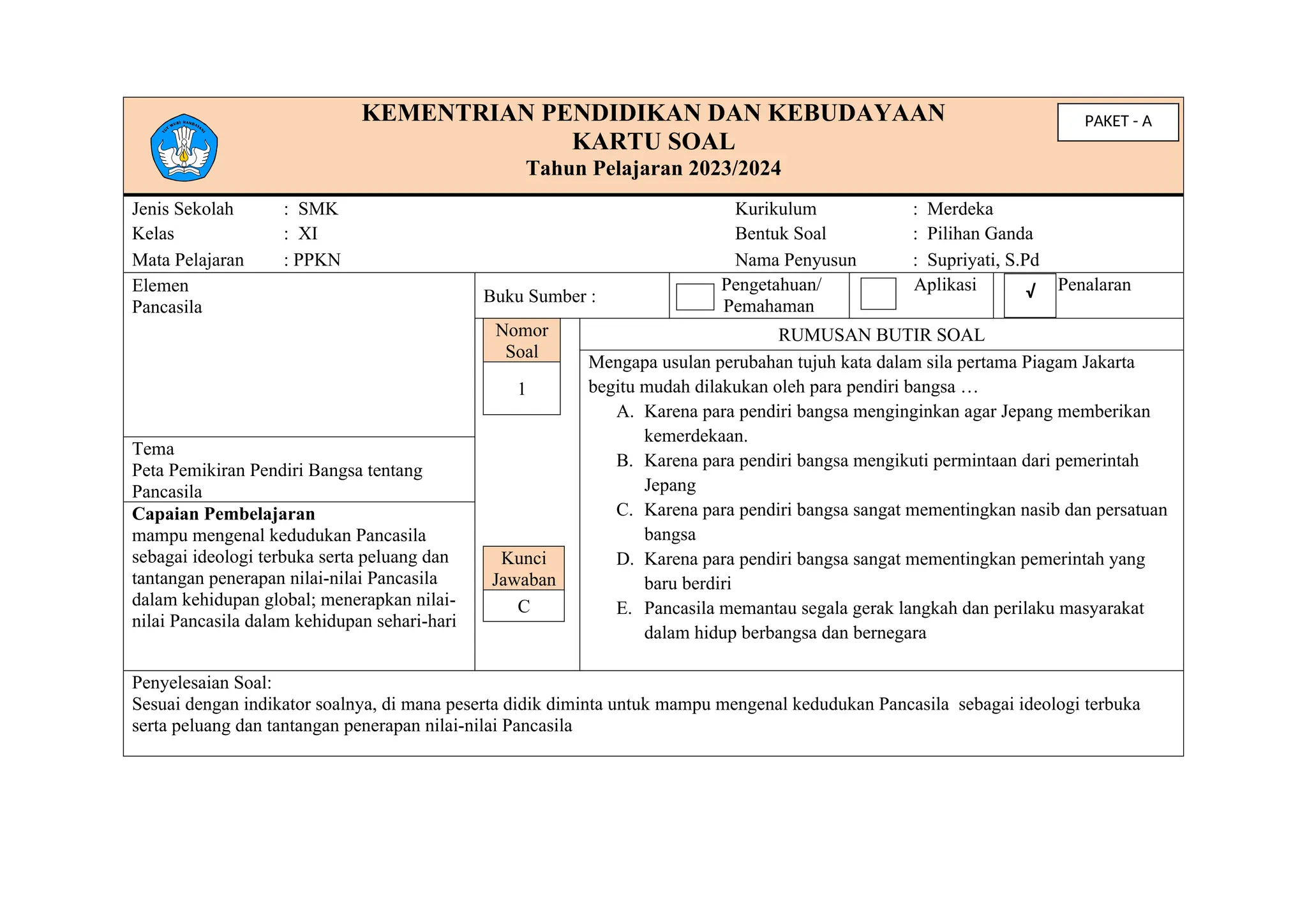 Kartu Soal_Pendidikan Pancasila kls 2 SMK.doc