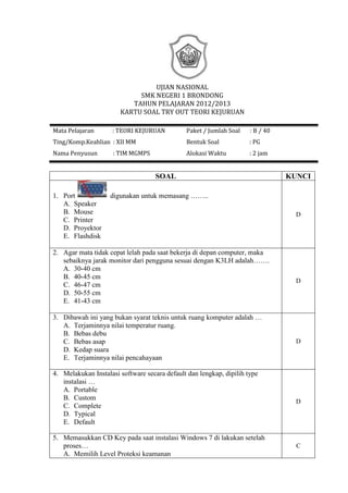 Kartu soal teori kejuruan try out 1 paket 2 | PDF