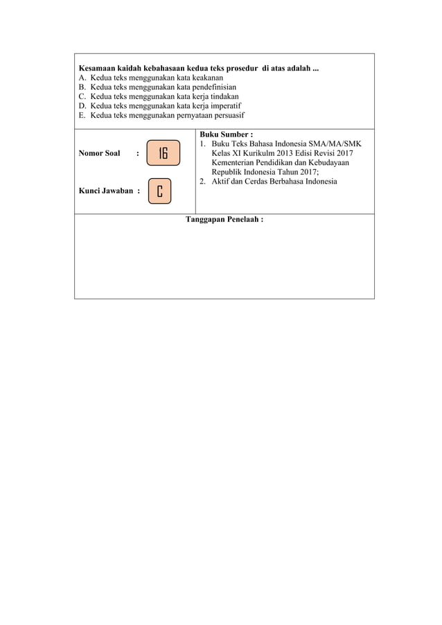 Kartu SOal Ujian Bahasa indonesia Tahun 2024 | DOCX