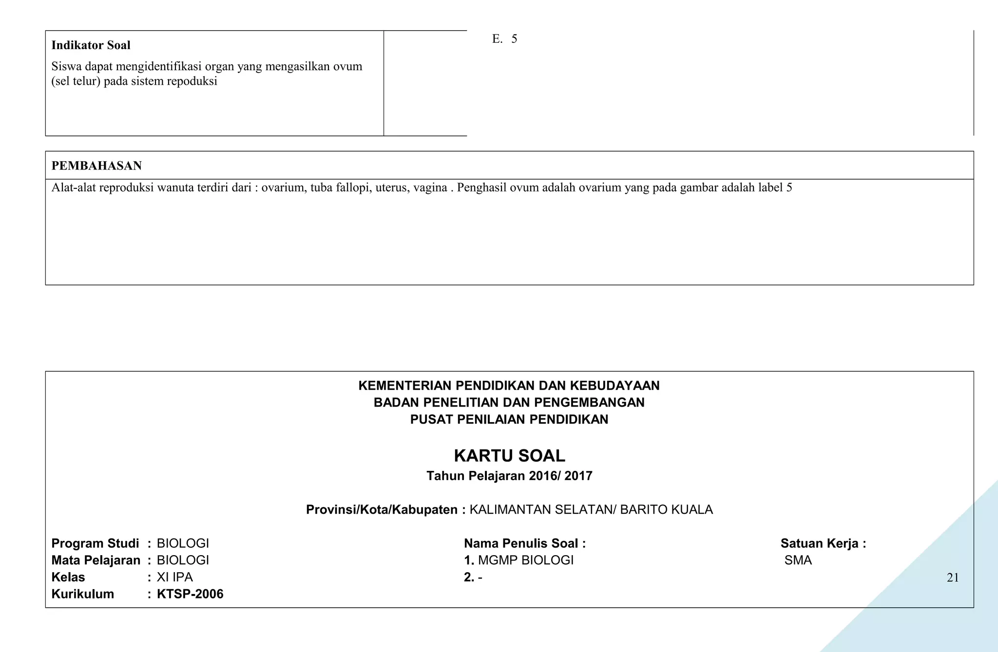 Kartu soal utama pg 2006 tahun 2019 | PPT