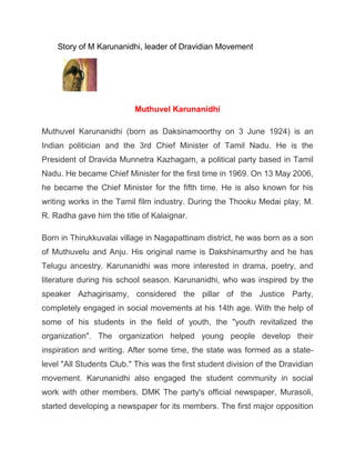 Karunanithi, a leader of South Indian Culture | PDF