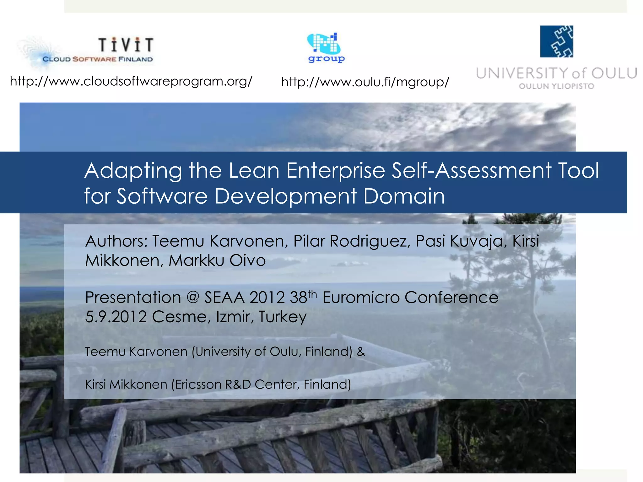 Adapting the Lean Enterprise Self-Assessment Tool for Software Development Domain | PPT