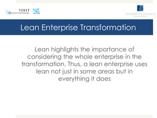 Adapting the Lean Enterprise Self-Assessment Tool for Software Development Domain | PPT
