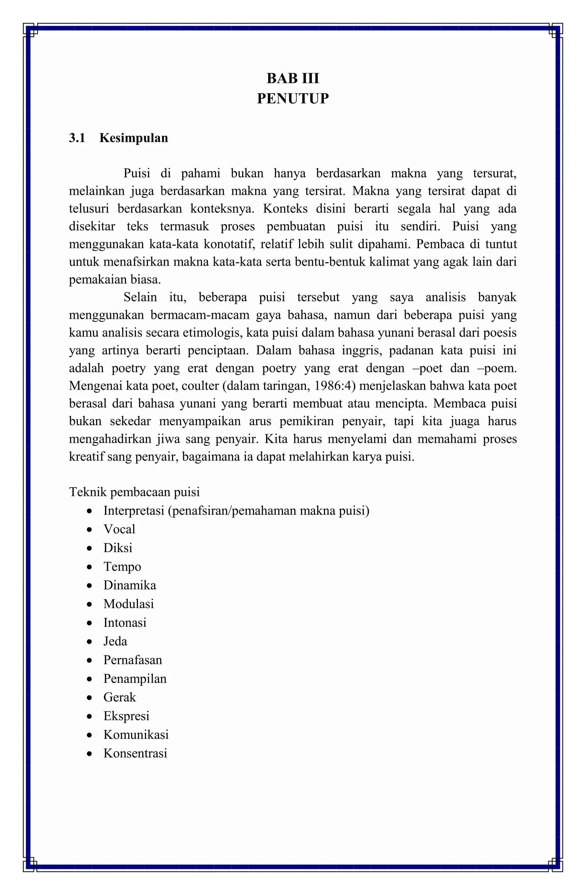 Karya ilmiah, bahasa indonesia, MEMAHAMI MAKNA DARI SEBUAH PUISI YANG ...