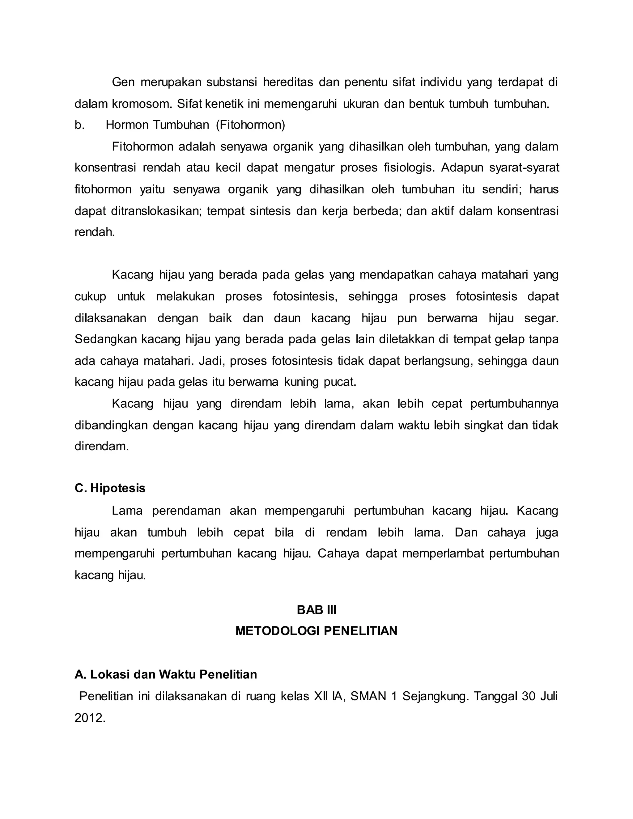 Karya ilmiah biologi "pertumbuhan kacang hijau" | DOCX