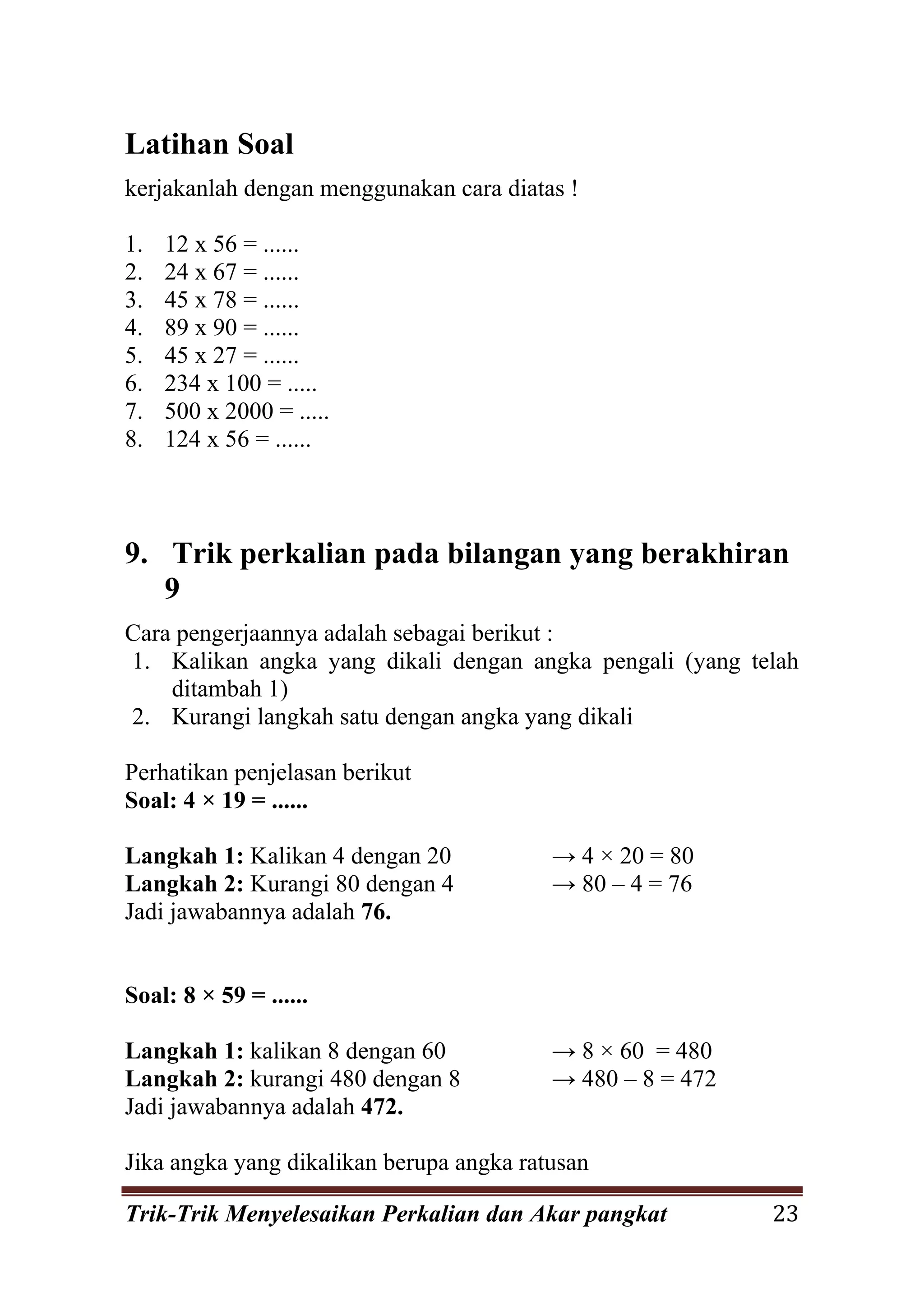 trik-tirk menyelesaikan persoalan perkalian dan akar pangkat | PDF