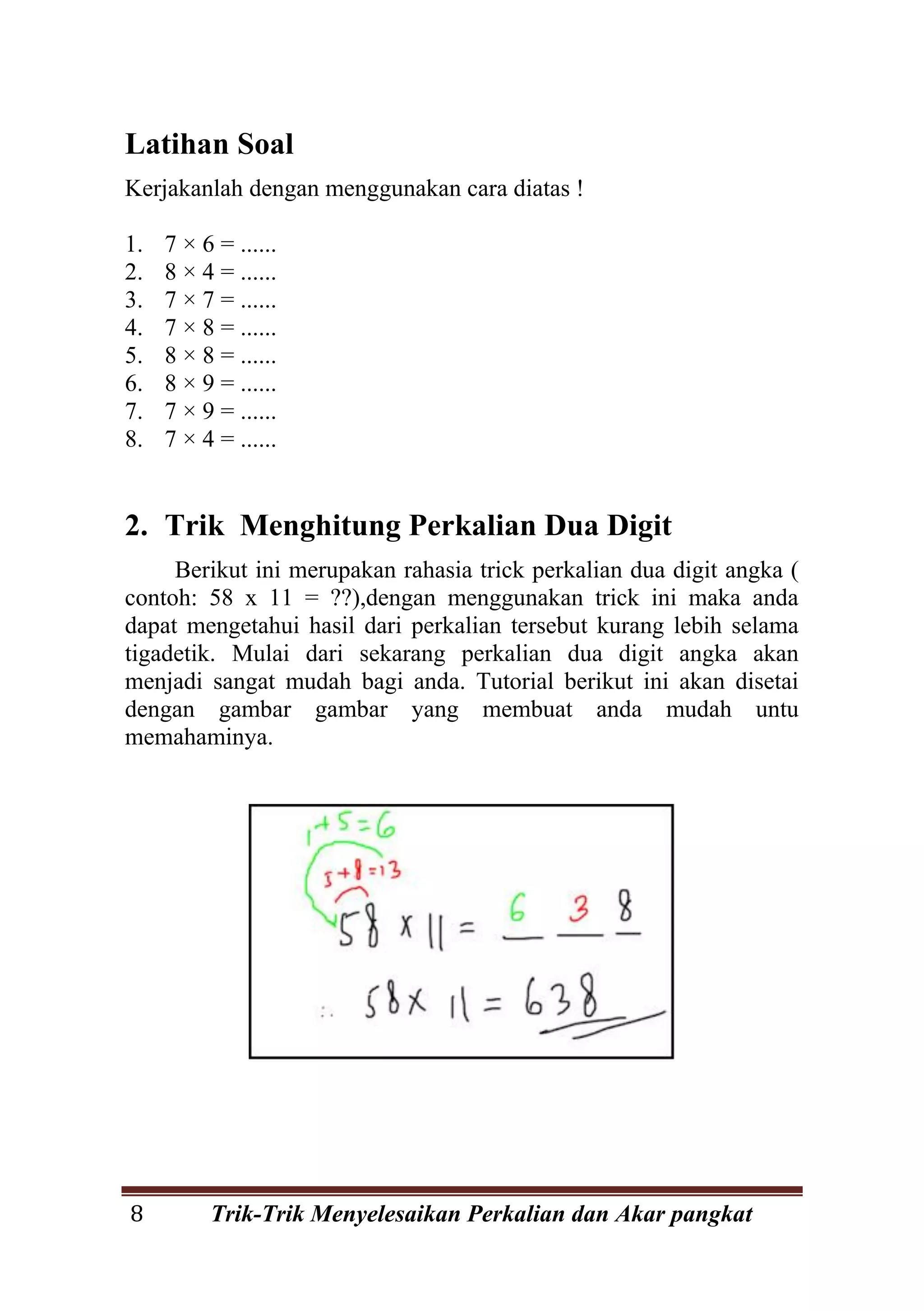 trik-tirk menyelesaikan persoalan perkalian dan akar pangkat | PDF